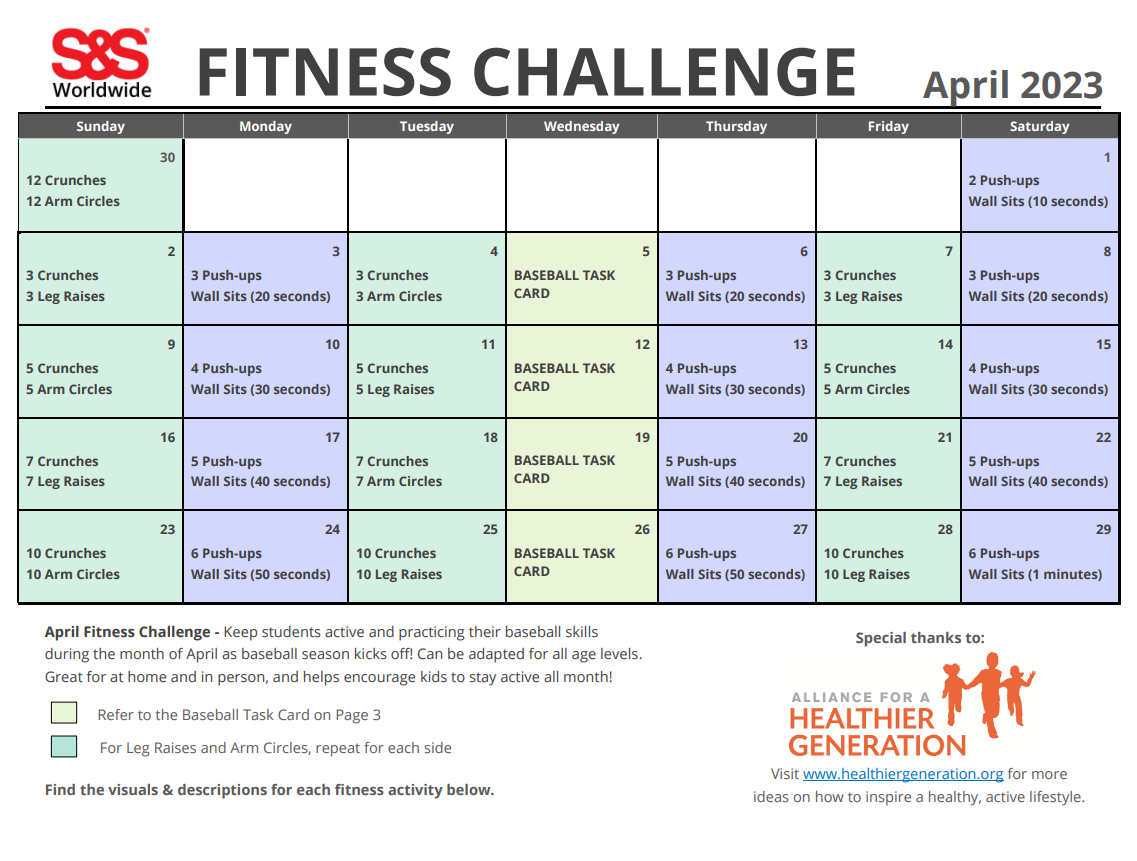 April Printable Fitness Challenge Calendar S S Blog