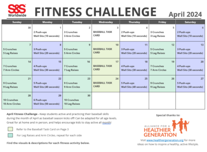 April Printable Fitness Challenge Calendar - S&S Blog