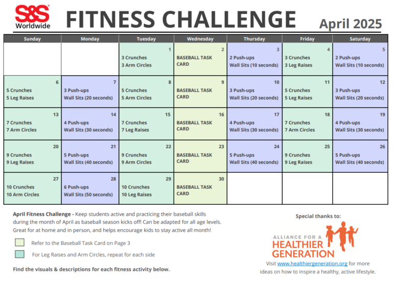 April Printable Fitness Challenge Calendar - S&S Blog