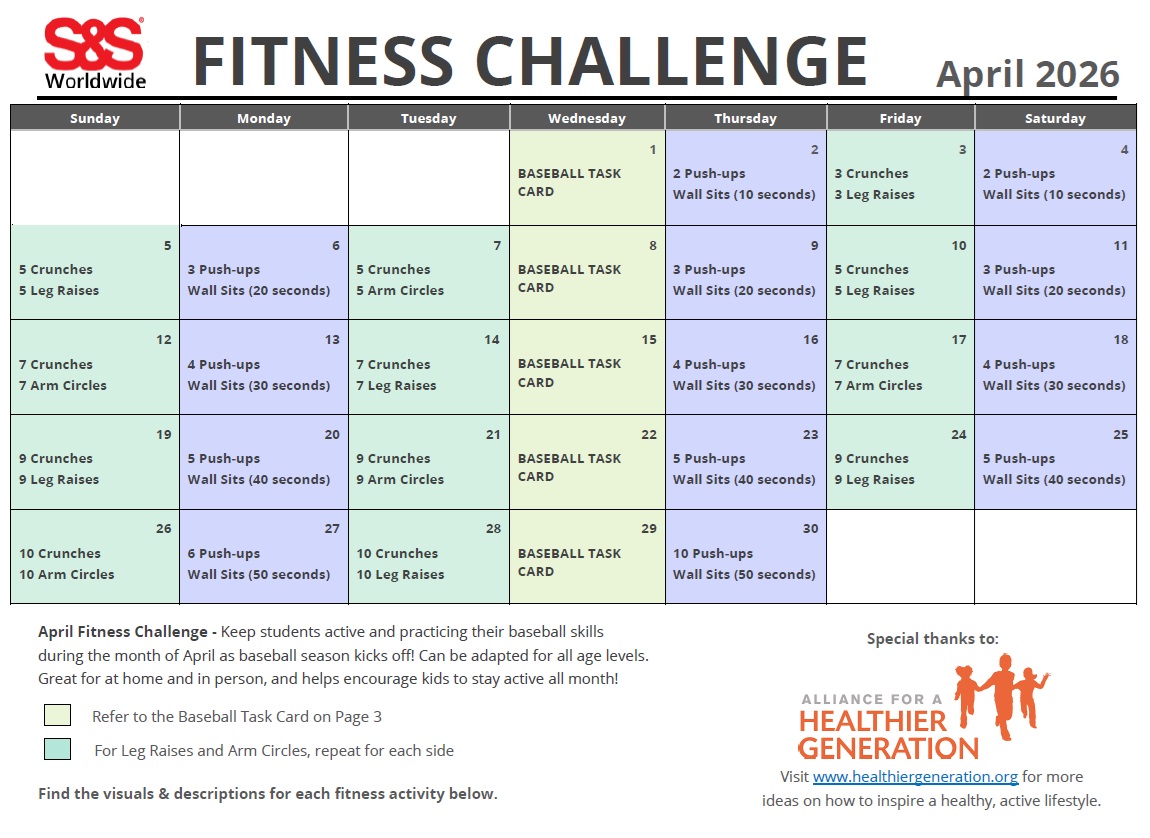 April Printable Fitness Challenge Calendar - S&S Blog