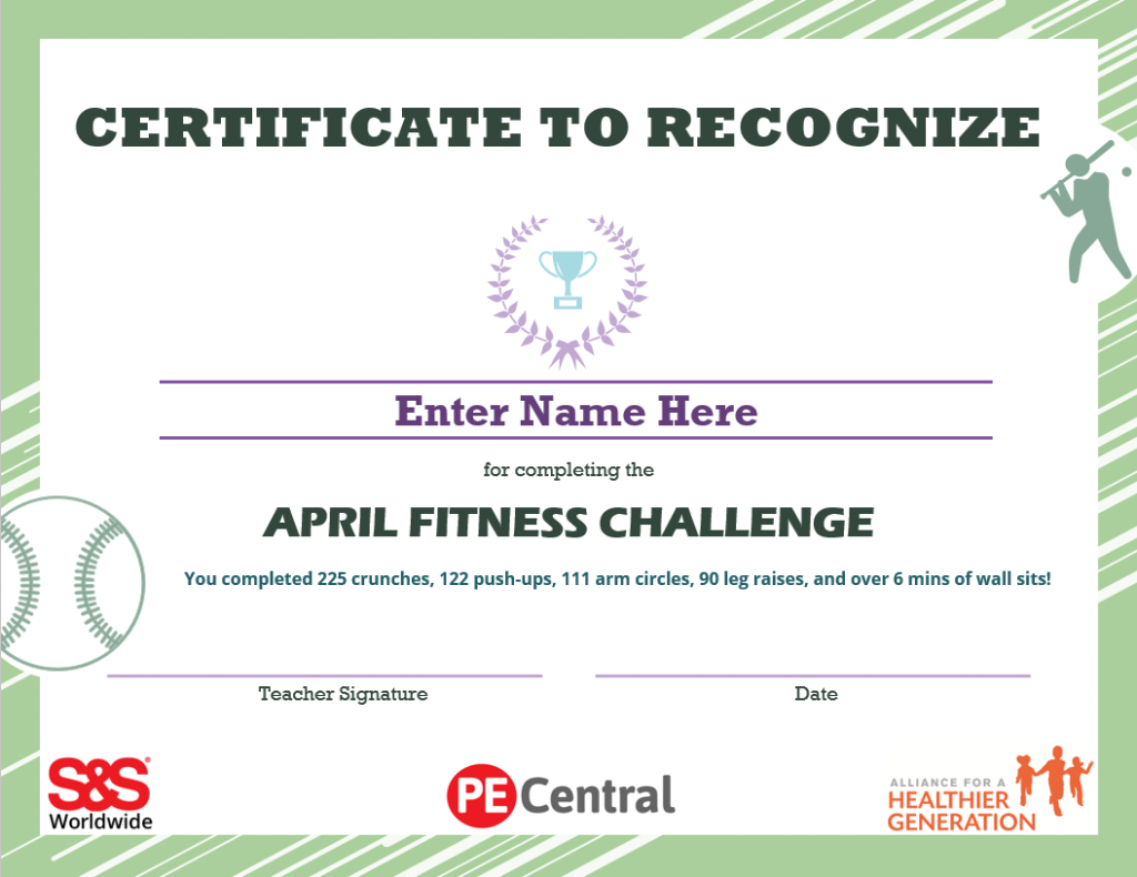 April Fitness Challenge Calendar Award - S&S Blog