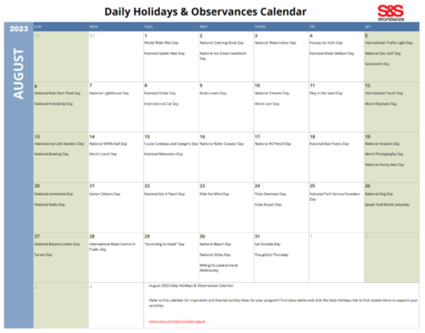 October Daily Holidays & Observances Printable Calendar - S&S Blog