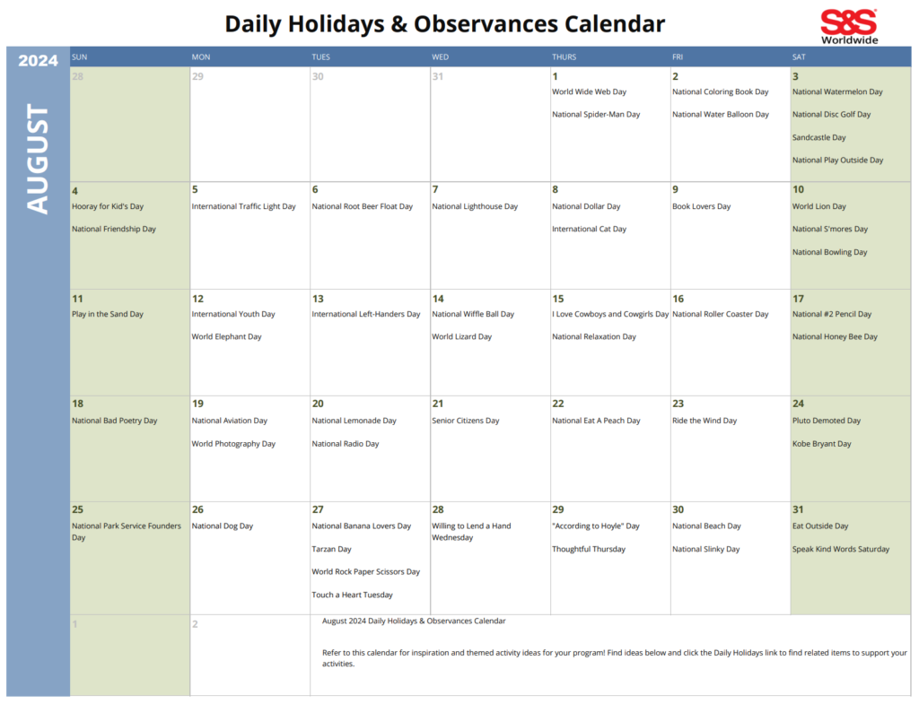 February Daily Holidays & Observances Printable Calendar - S&S Blog