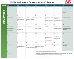 December Daily Holidays & Observances Printable Calendar - S&S Blog