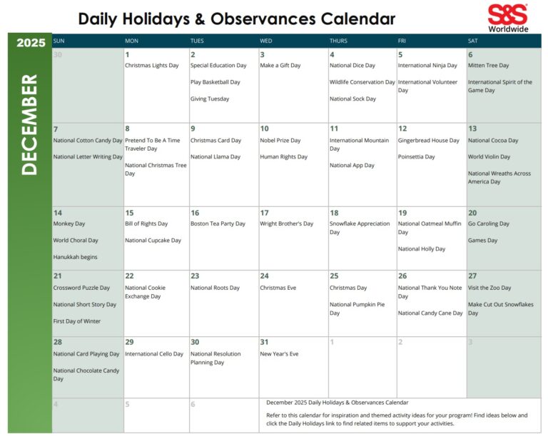 Daily Holidays Calendar Archives - S&S Blog