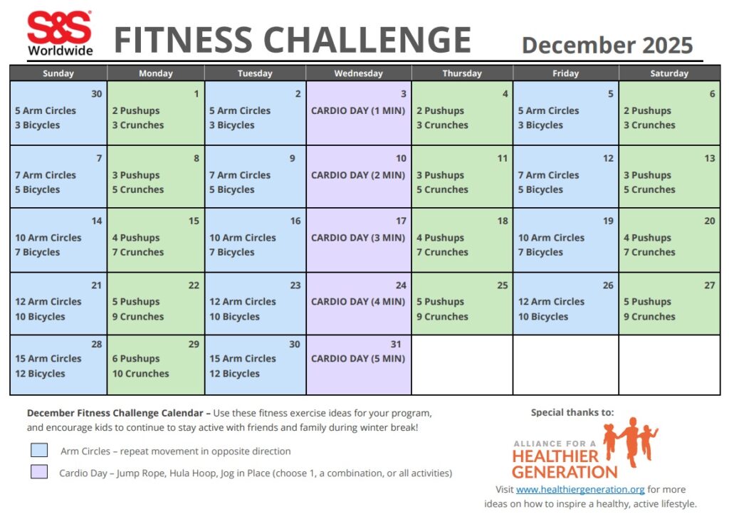 December Printable Fitness Challenge Calendar - S&S Blog