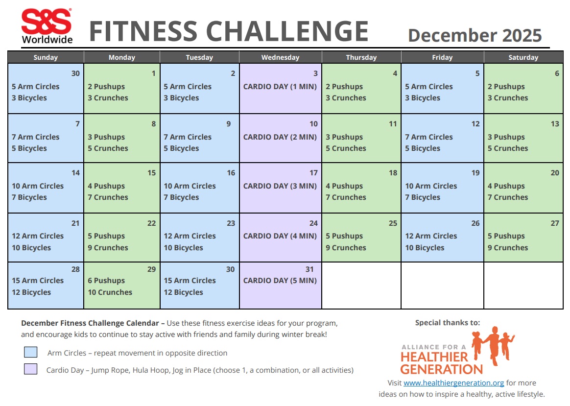 December Printable Fitness Challenge Calendar - S&S Blog