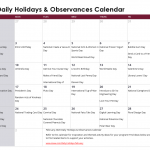 August Daily Holidays & Observances Printable Calendar - S&S Blog