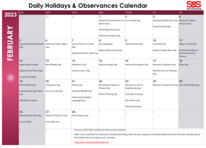 March Daily Holidays & Observances Printable Calendar - S&S Blog