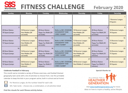 February Fitness Challenge Calendar 2020 1 - S&S Blog