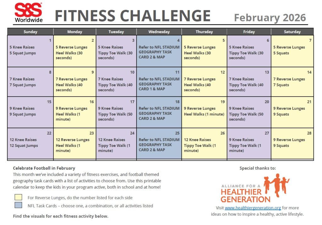 February Printable Fitness Challenge Calendar - S&S Blog