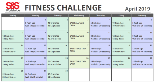 Fitness Challenge Calendar April 2019 a - S&S Blog