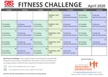 Fitness Challenge Calendar April 2020 - S&S Blog