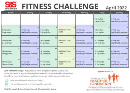 April Printable Fitness Challenge Calendar - S&S Blog