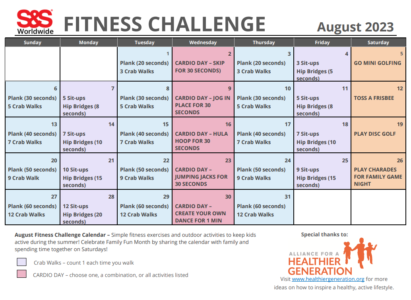 August Printable Fitness Challenge Calendar - S&S Blog