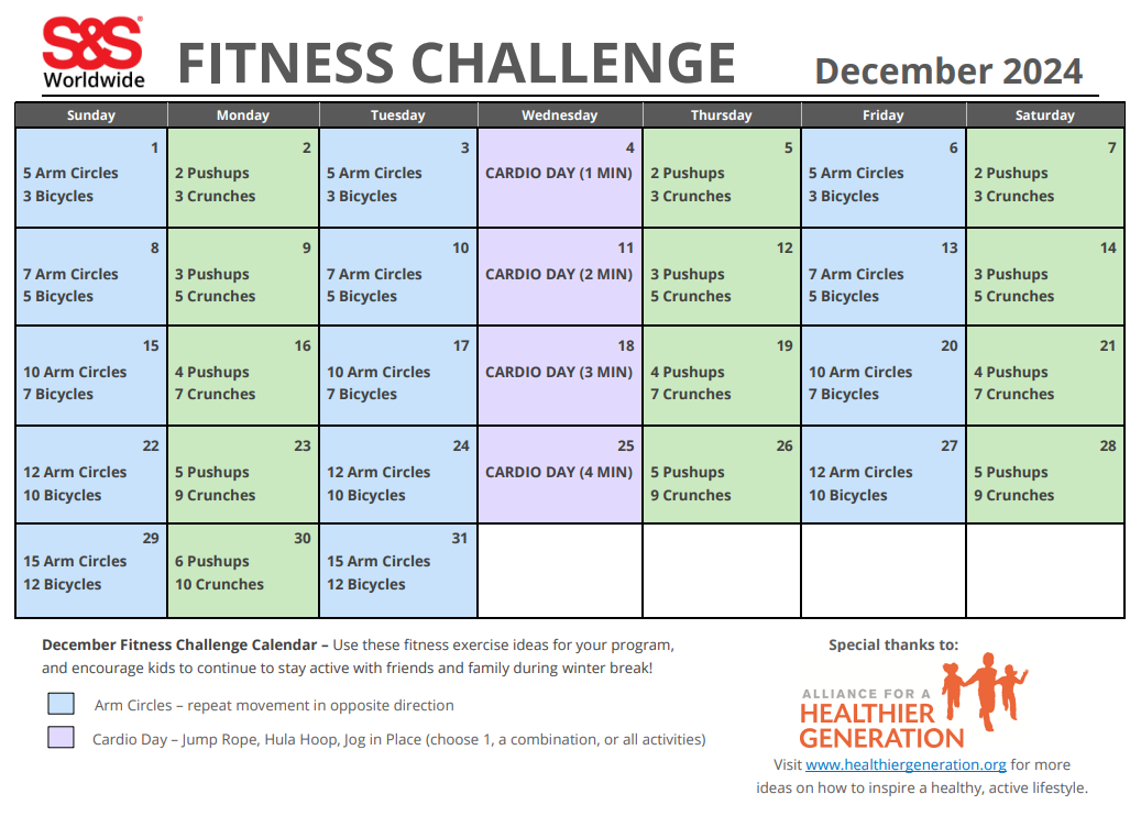 December Printable Fitness Challenge Calendar - S&S Blog