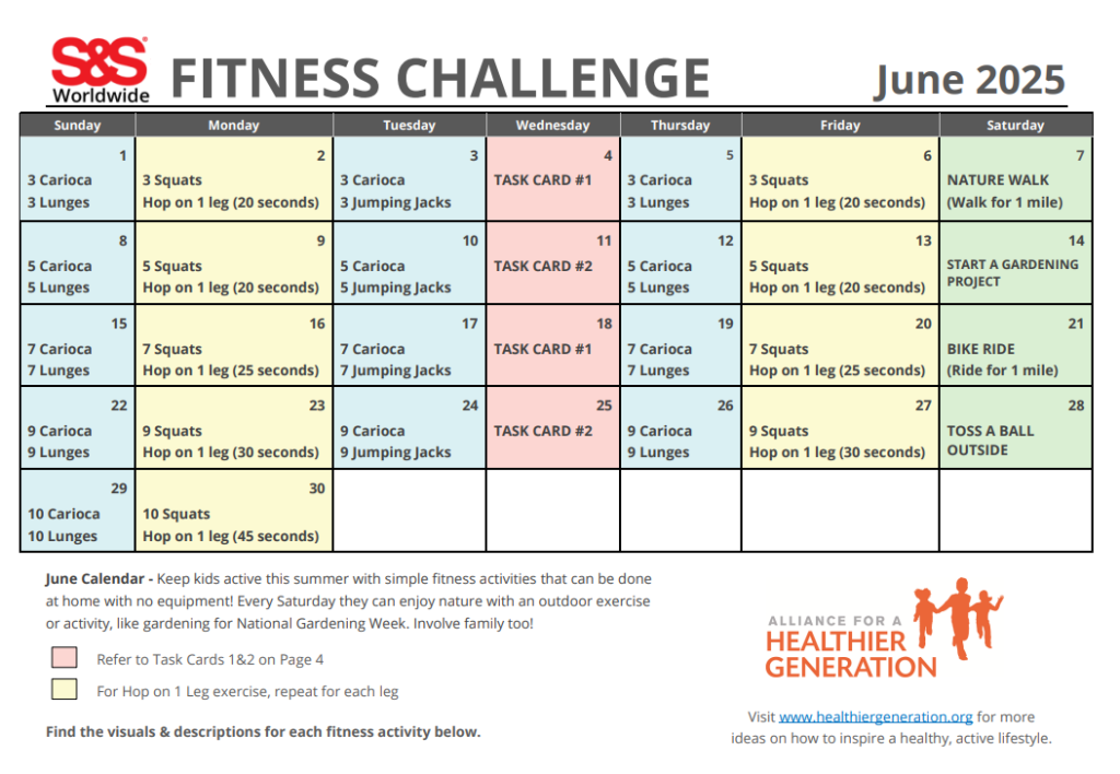 June Printable Fitness Challenge Calendar - S&S Blog