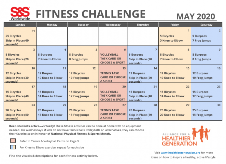 Fitness Challenge Calendar May 2020 - S&S Blog