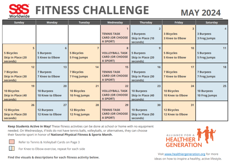 April Printable Fitness Challenge Calendar - S&S Blog