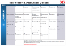Daily Holidays & Observances Printable Calendar Archives - S&S Blog