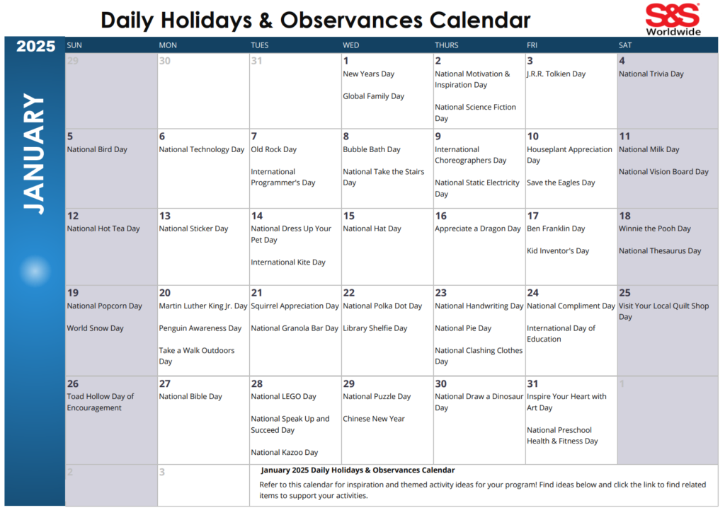 March Daily Holidays & Observances Printable Calendar - S&S Blog