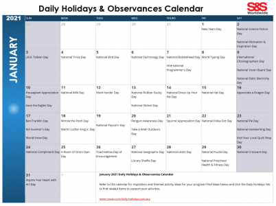 March Daily Holidays & Observances Printable Calendar - S&S Blog