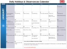 January Daily Holidays & Observances Printable Calendar - S&S Blog