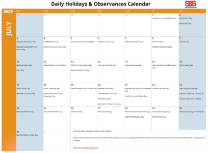 Daily Holidays & Observances Printable Calendar Archives - S&S Blog