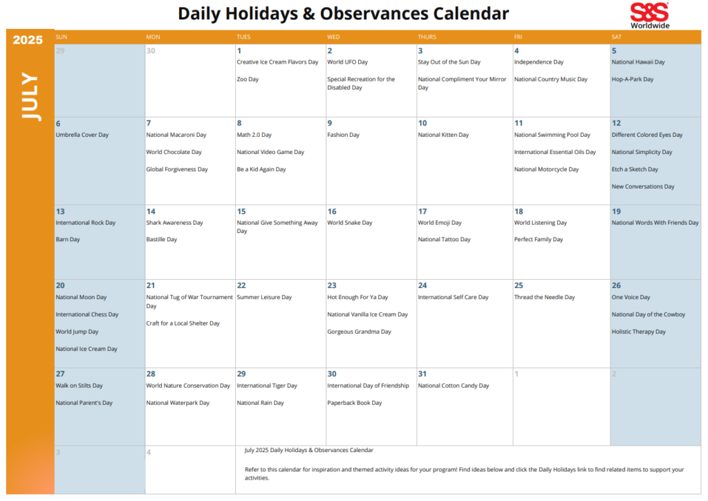 September Daily Holidays & Observances Printable Calendar - S&S Blog