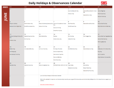 June Daily Holidays & Observances Printable Calendar - S&S Blog