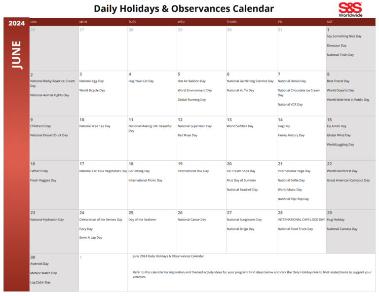 September Daily Holidays & Observances Printable Calendar - S&S Blog