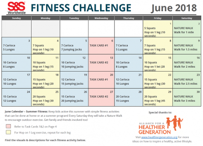 June Fitness Challenge Calendar - S&S Blog