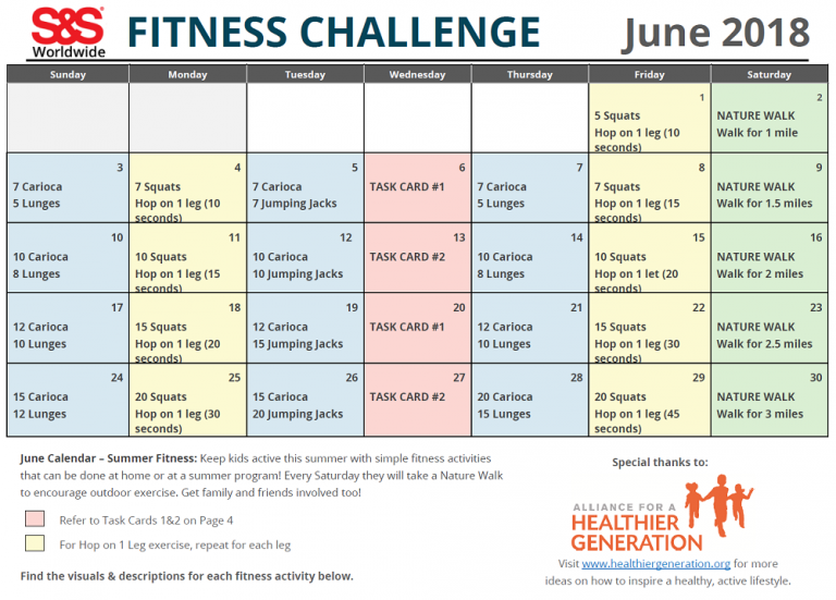 June Fitness Challenge Calendar - S&S Blog