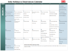 March Daily Holidays & Observances Printable Calendar - S&S Blog