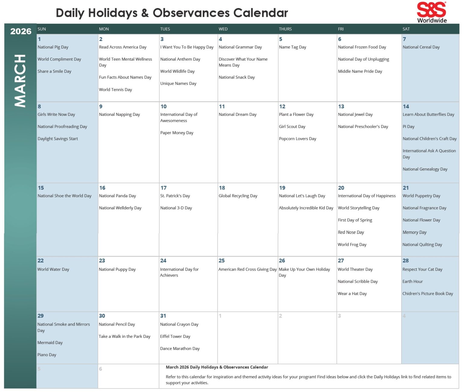 Daily Holidays Calendar Archives - S&S Blog