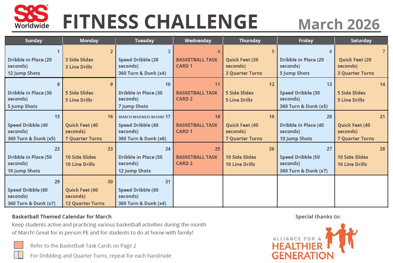 March Printable Fitness Challenge Calendar - S&S Blog
