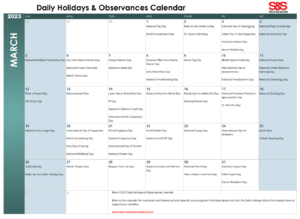 Daily Holidays & Observances Printable Calendar Archives - S&S Blog