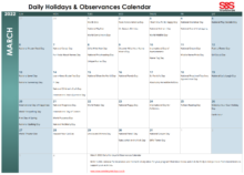 March Daily Holidays & Observances Printable Calendar - S&S Blog