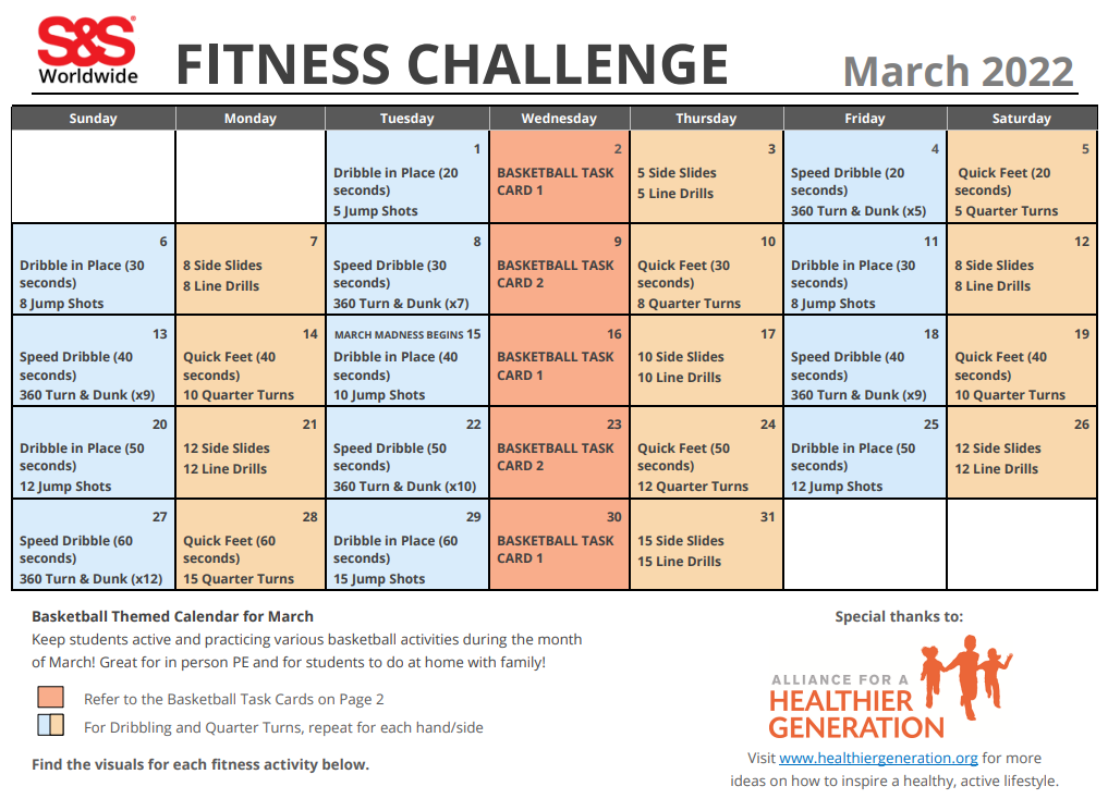 March Printable Fitness Challenge Calendar S S Blog