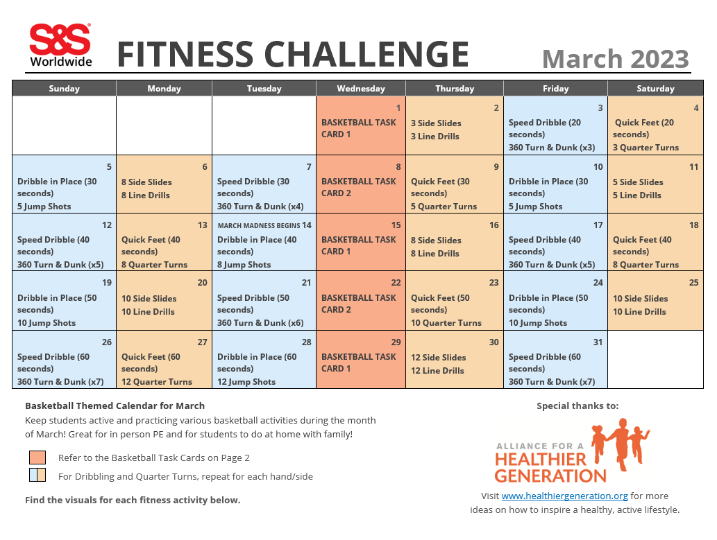 March Printable Fitness Challenge Calendar S S Blog