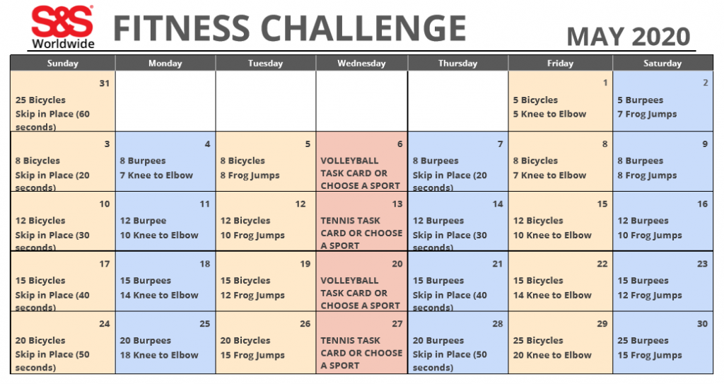 May 2020 Fitness Challenge Calendar - S&S Blog