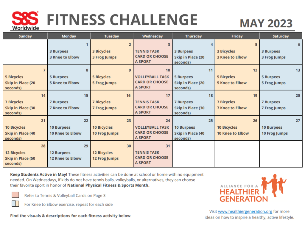 April Printable Fitness Challenge Calendar - S&S Blog