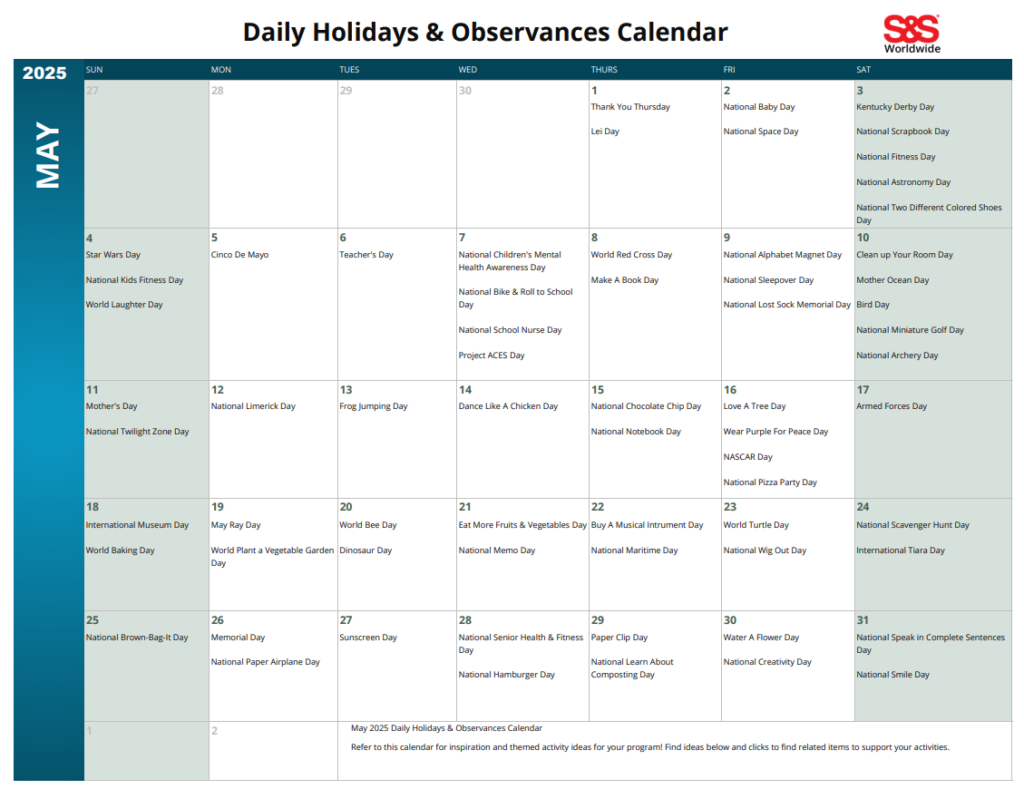 March Daily Holidays & Observances Printable Calendar - S&S Blog
