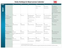 May Daily Holidays & Observances Printable Calendar - S&S Blog