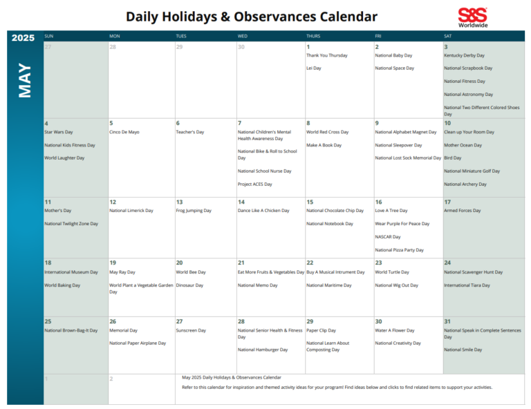 June Daily Holidays & Observances Printable Calendar - S&S Blog