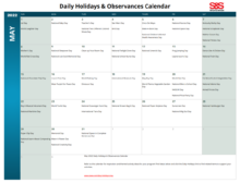 May Daily Holidays & Observances Printable Calendar - S&S Blog