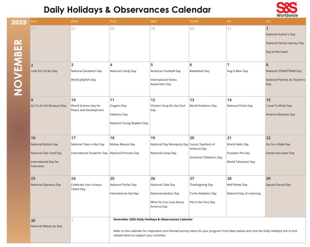 February Daily Holidays & Observances Printable Calendar - S&S Blog