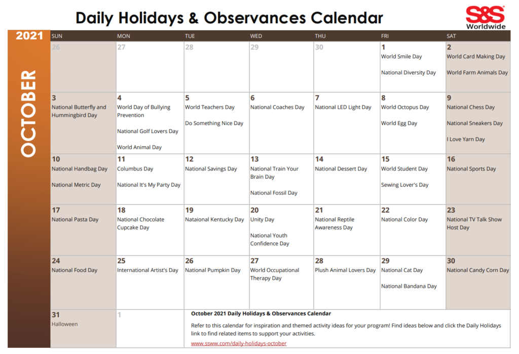 Daily Holidays & Observances Printable Calendar Archives - S&S Blog Daily Holidays & Observances Printable Calendar Archives - S&S Blog