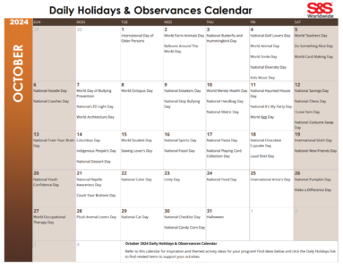 Daily Holidays & Observances Printable Calendar Archives - S&S Blog