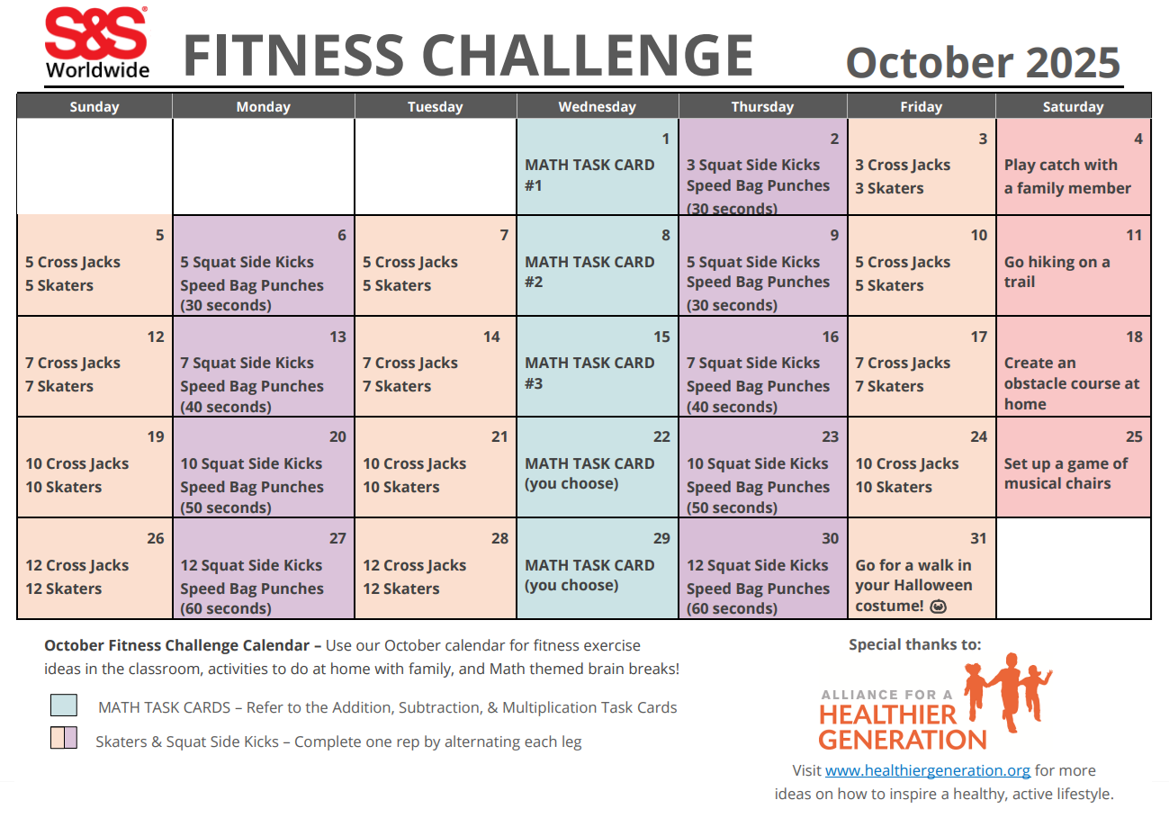 November Printable Fitness Challenge Calendar - S&S Blog
